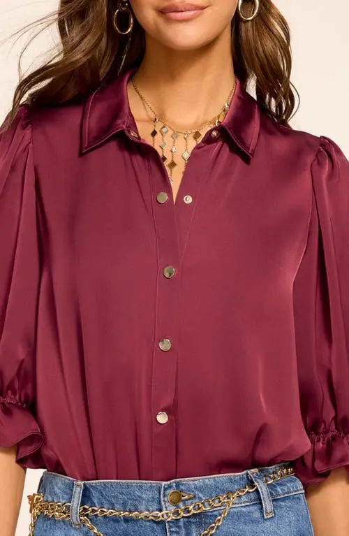Ramy Brook Dina Matte Satin Bodysuit - Cranberry