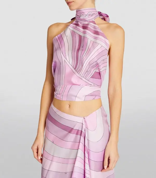Emilio Pucci Silk Iride Print Crop Top - Pink | Editorialist