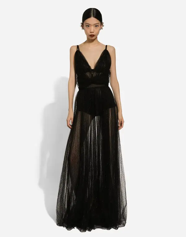 Dolce & Gabbana Long Flocked Lurex Tulle Dress
