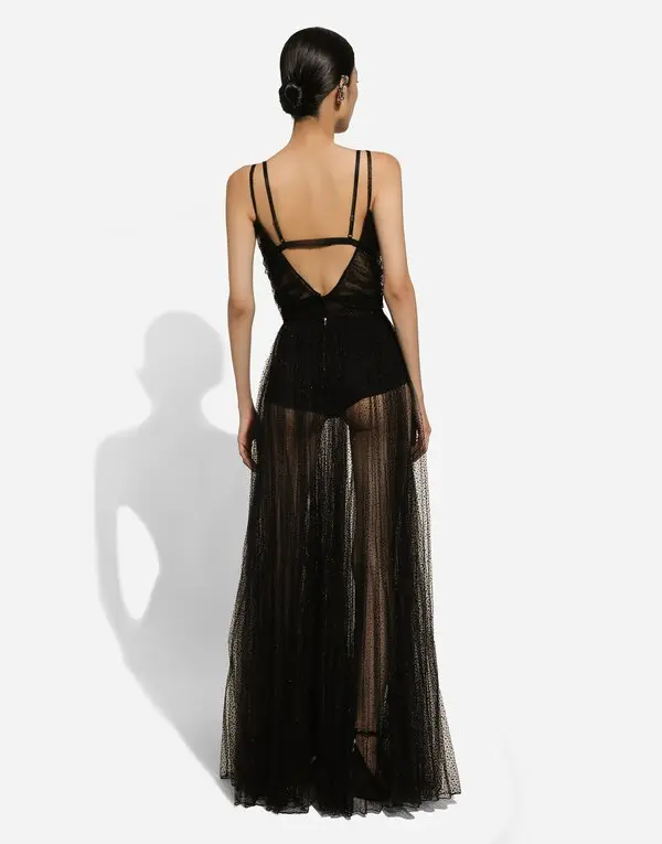 Dolce & Gabbana Long Flocked Lurex Tulle Dress