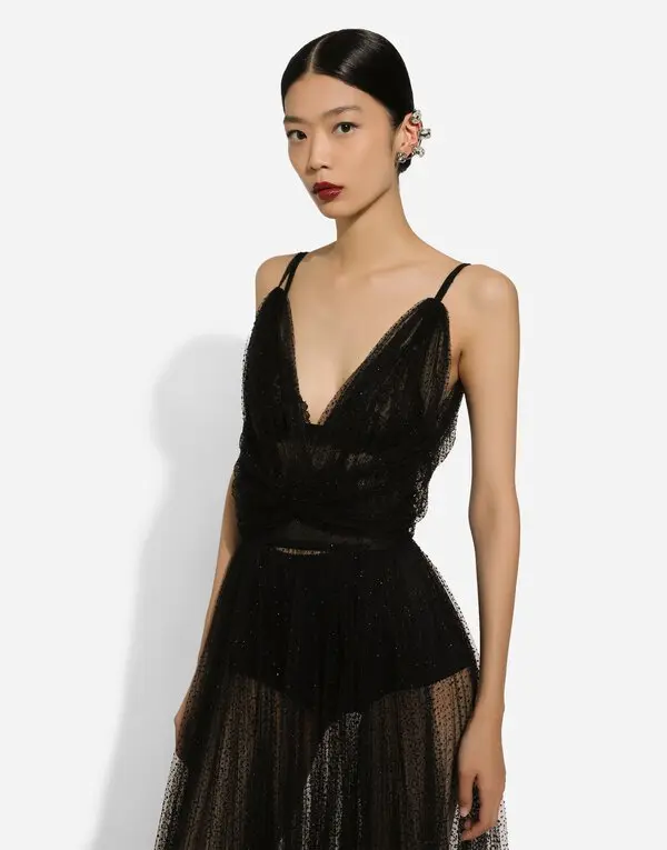 Dolce & Gabbana Long Flocked Lurex Tulle Dress