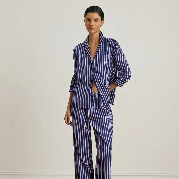 Ralph Lauren Striped Cotton-blend Sateen Sleep Set - Navy Stripe