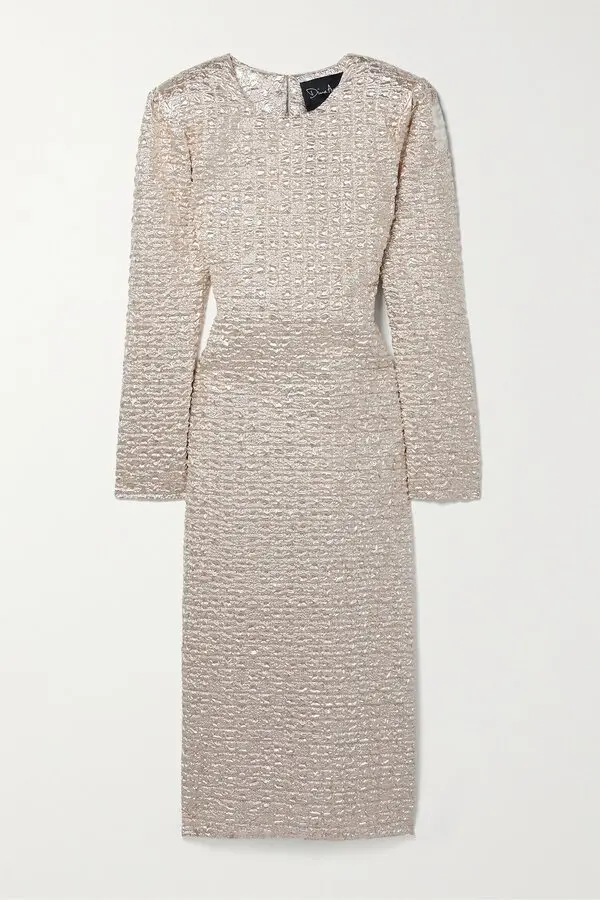 DIMA AYAD Metallic Popcorn Midi Dress