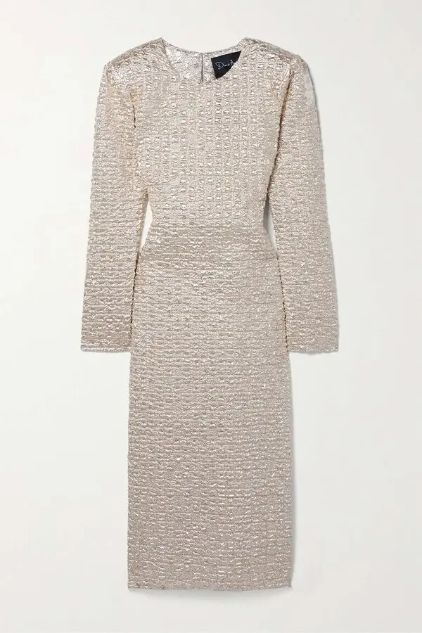 DIMA AYAD Metallic Popcorn Midi Dress