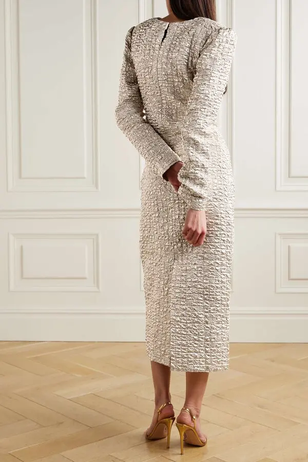 DIMA AYAD Metallic Popcorn Midi Dress