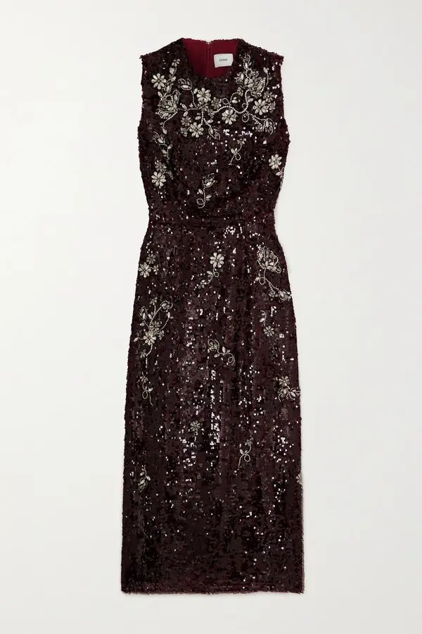 Erdem Embellished Georgette Midi Dress