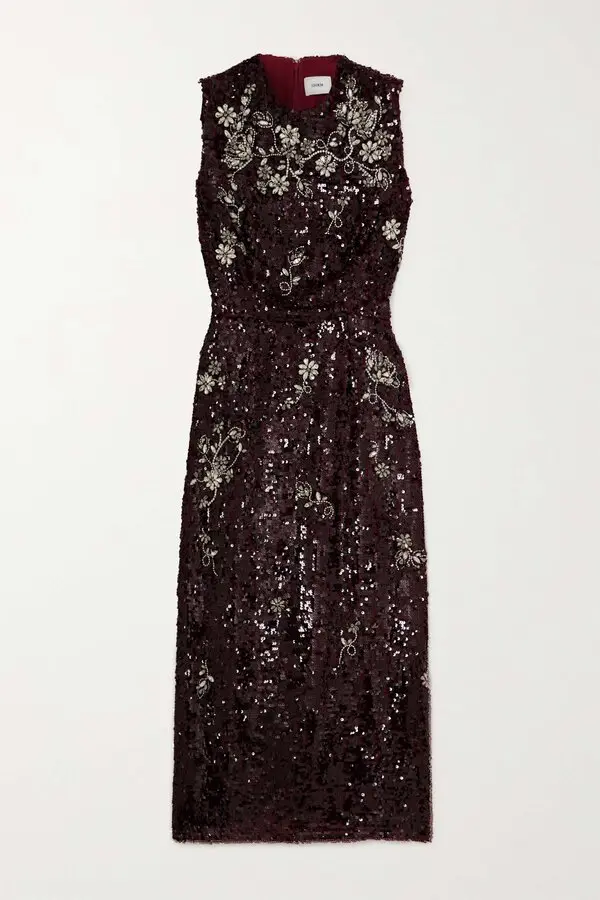 Erdem Embellished Georgette Midi Dress