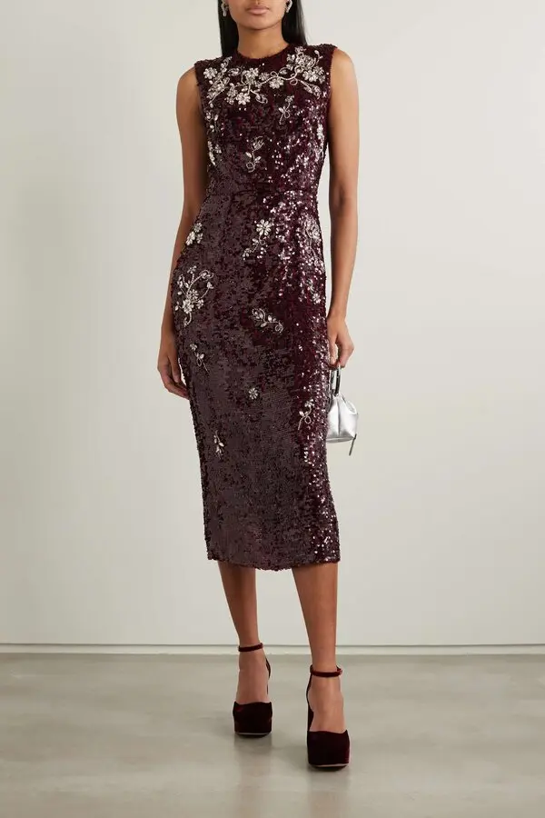 Erdem Embellished Georgette Midi Dress