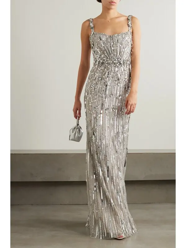Jenny Packham Bright Gem Embellished Sequined Tulle Gown
