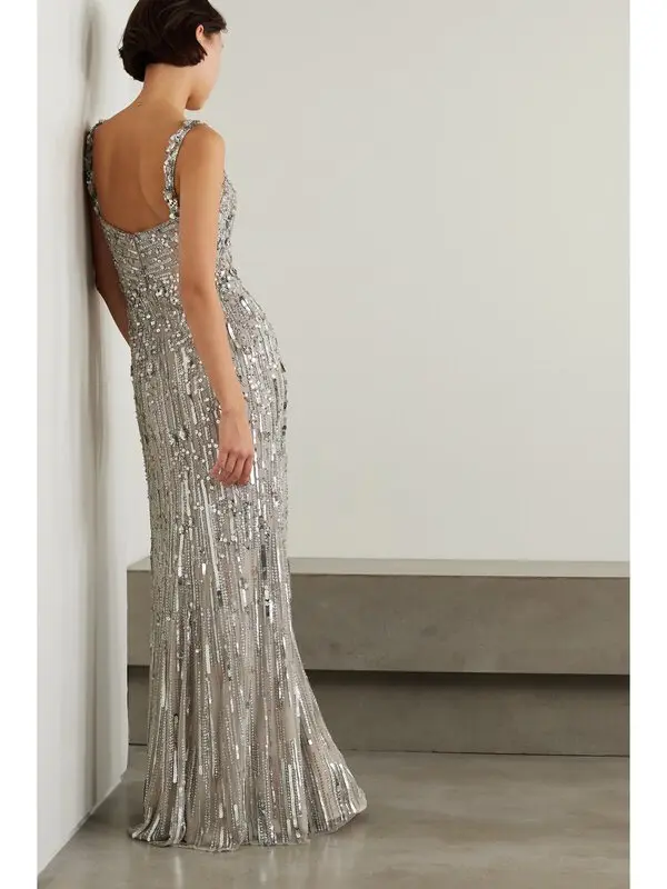 Jenny Packham Bright Gem Embellished Sequined Tulle Gown