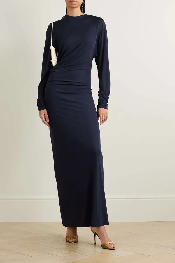 christopher esber gathered draped jersey maxi dress Christopher Esber Gathered Draped Jersey Maxi Dress In Black
