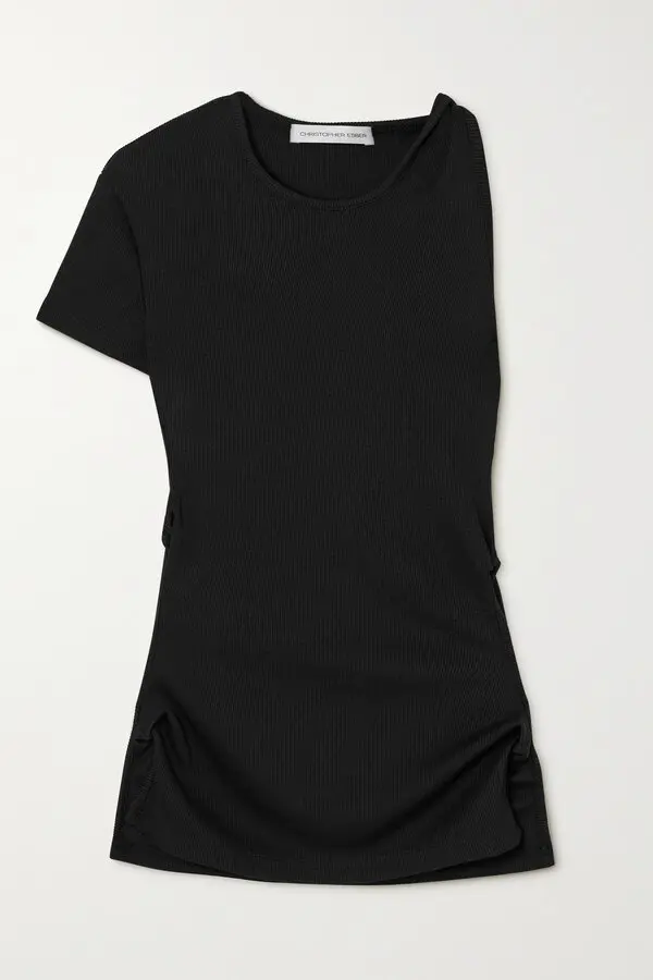 Christopher Esber One-sleeve Twisted Ribbed-knit Top