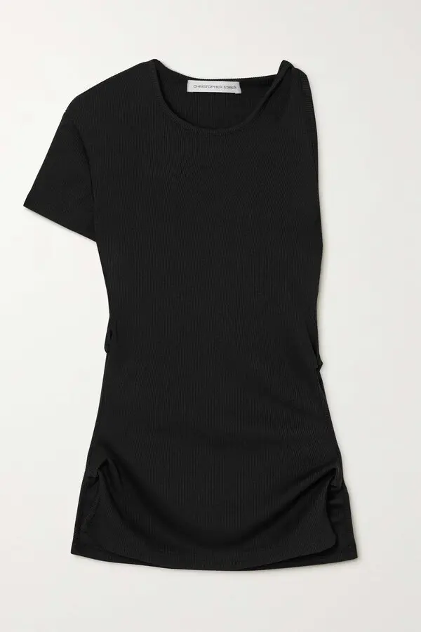 Christopher Esber One-sleeve Twisted Ribbed-knit Top