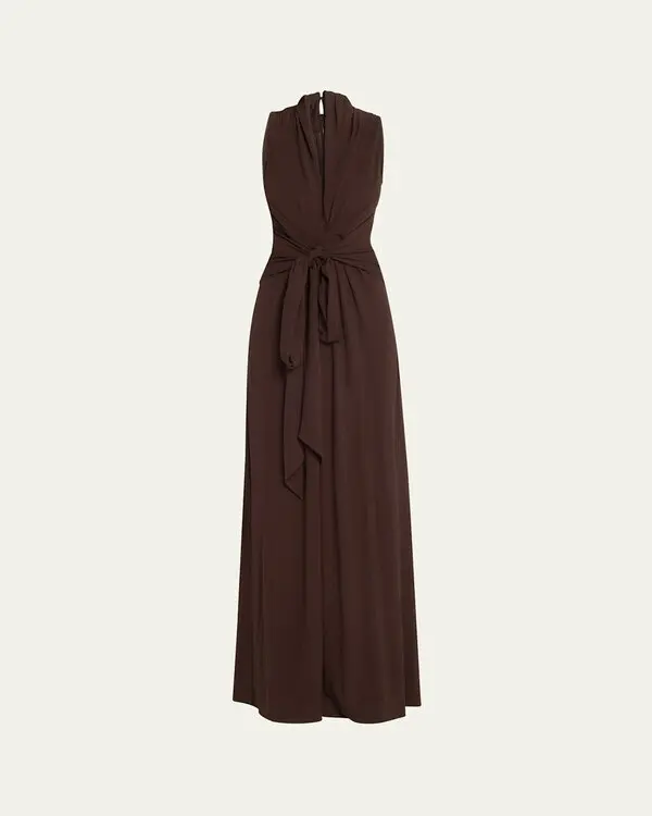 Michael Kors Tie Waist Matte Jersey Palazzo Jumpsuit - Chocolate
