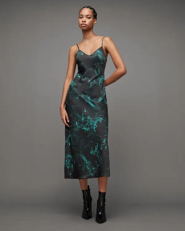 Allsaints Bryony Cosmic Star Print Slip Dress In Emerald Green - 60% Off |  Editorialist