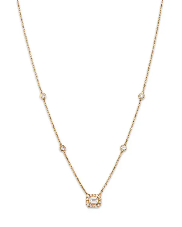 Bloomingdale'S Diamond Emerald Cut Halo Pendant Necklace 0.60 Tcw - Gold