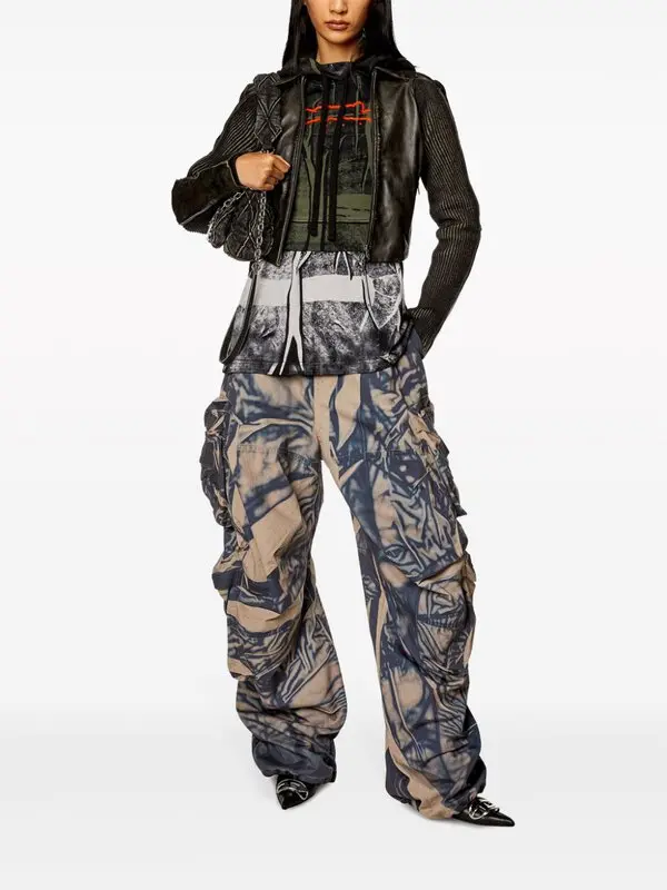 DIESEL® Cropped Cotton Hoodie With Graphic Print - Green