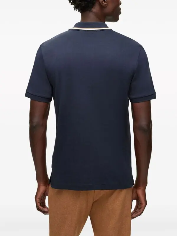 BOSS Logo-print Striped-trim Cotton Polo Shirt - Blue