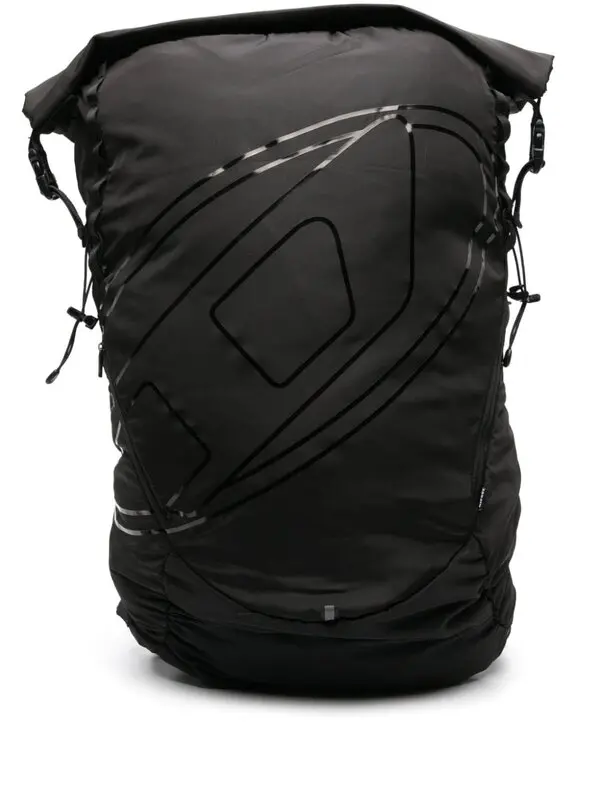Diesel Mesh-panel Logo-print Backpack - Black