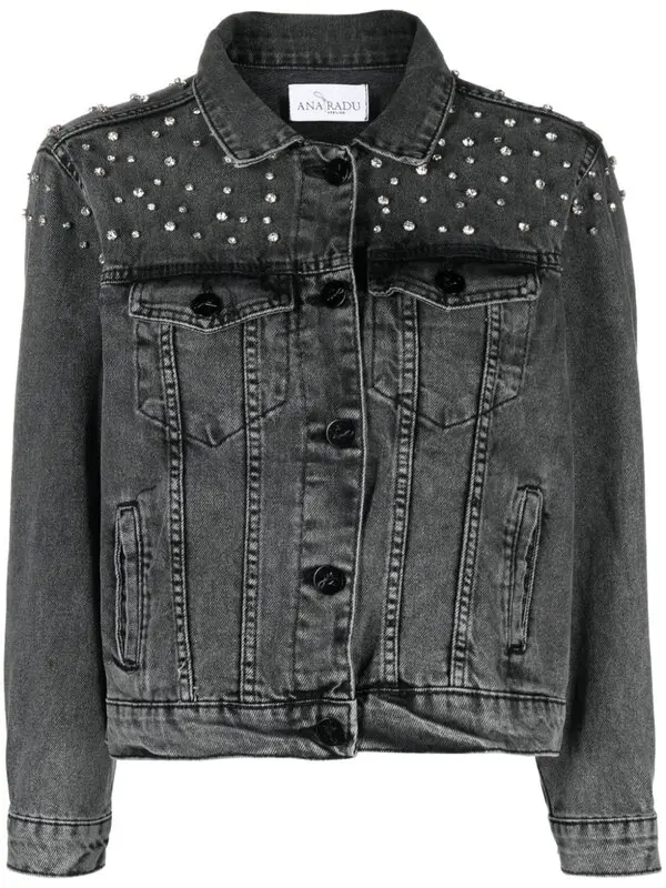 ANA RADU Crystal-embellished Denim Jacket - Grey