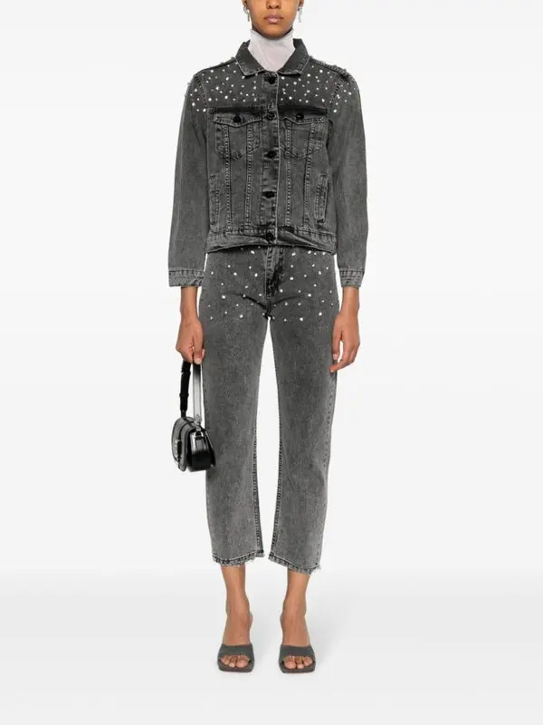 ANA RADU Crystal-embellished Denim Jacket - Grey