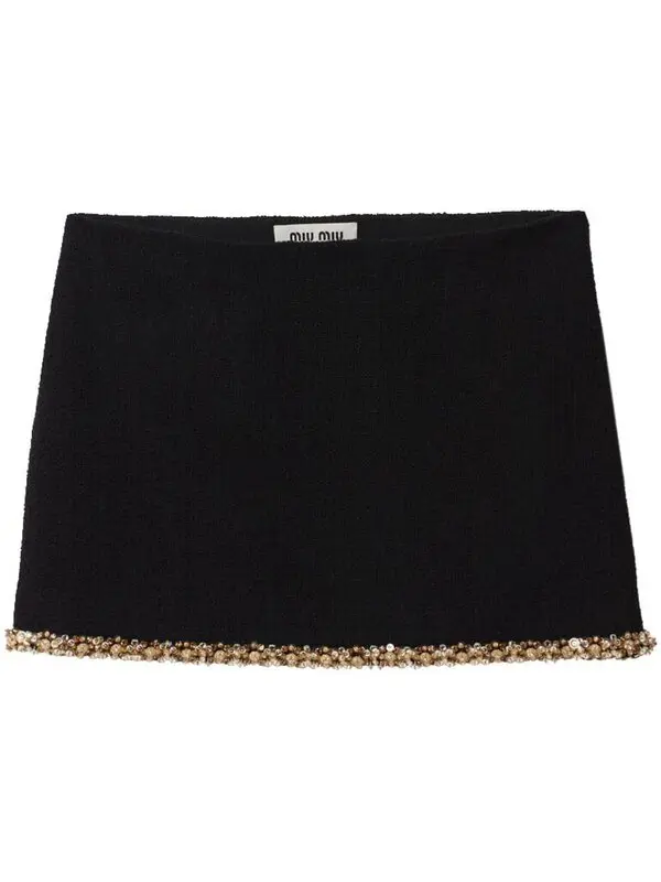 Miu Miu Crystal-embellished Tweed Miniskirt