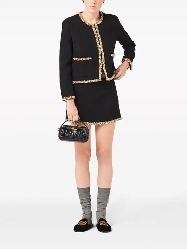 Miu Miu Crystal-embellished Tweed Miniskirt
