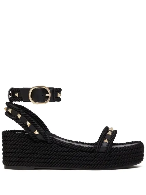 Valentino Garavani Rockstud Flatform Sandals - Black