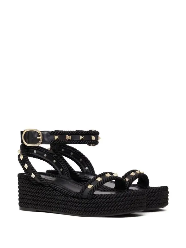 Valentino Garavani Rockstud Flatform Sandals - Black