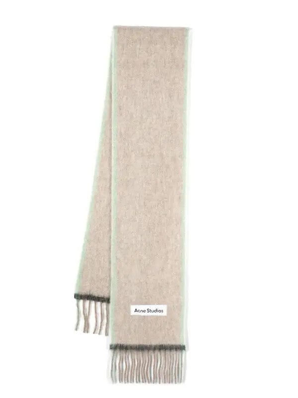 Acne Studios Logo-appliqué Fringed Scarf - Neutrals