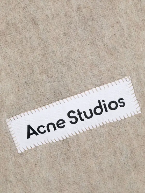 Acne Studios Logo-appliqué Fringed Scarf - Neutrals