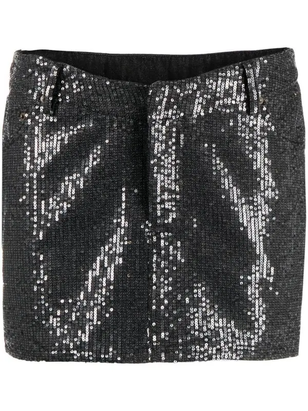 ROTATE BY BIRGER CHRISTENSEN Sequin Twill Mini Skirt - Black