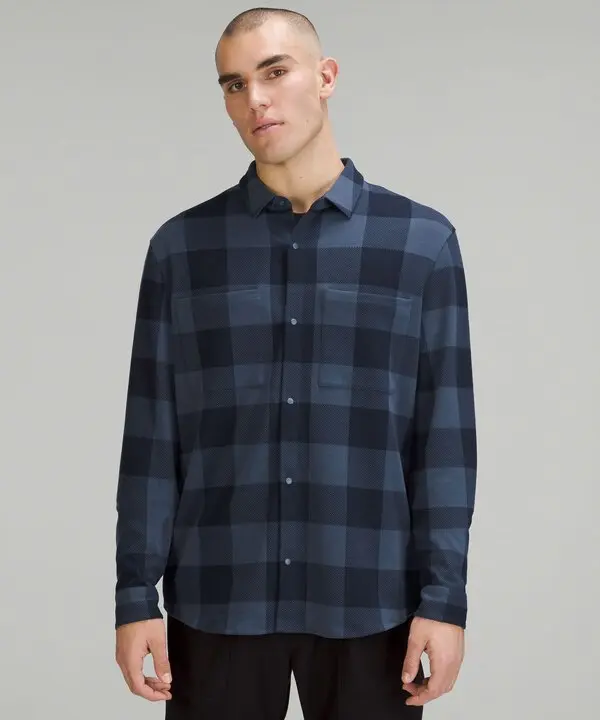 Lululemon Soft Knit Overshirt - Check Plaid True Navy Iron Blue