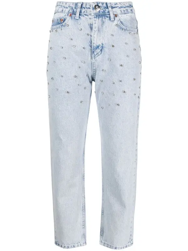 ANA RADU Crystal-embellished Cropped Jeans - Blue