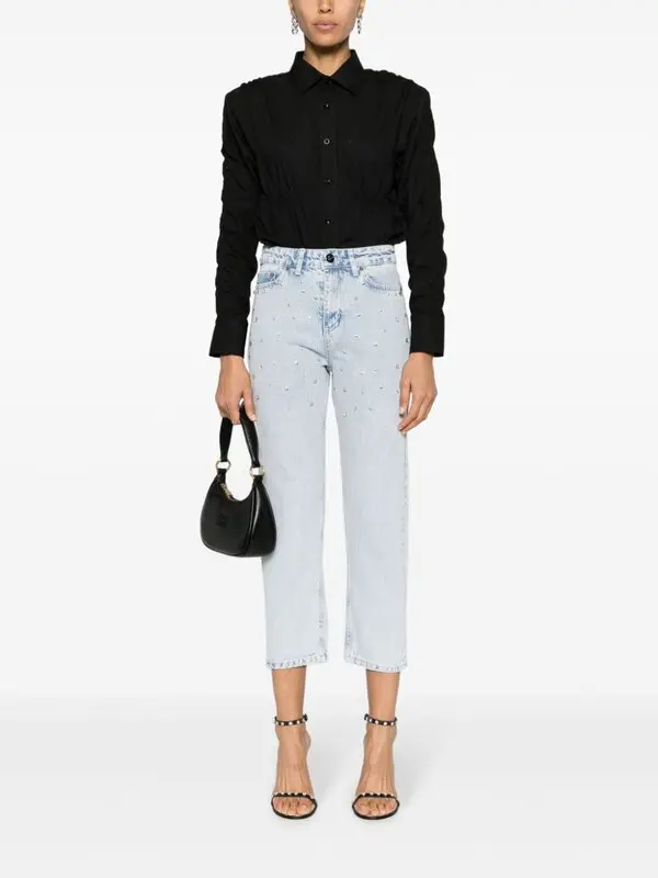 ANA RADU Crystal-embellished Cropped Jeans - Blue
