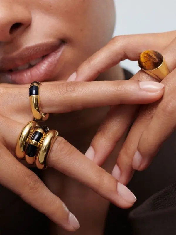 Monica Vinader Kate Young Tiger-eye Signet Band Ring - Gold