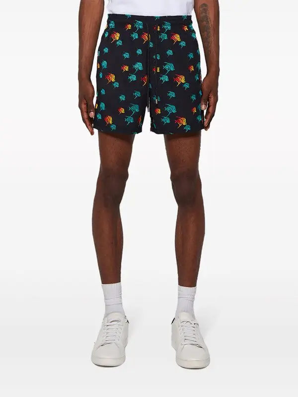 Vilebrequin Mistral Piranhas-embroidered Swim Shorts - Black