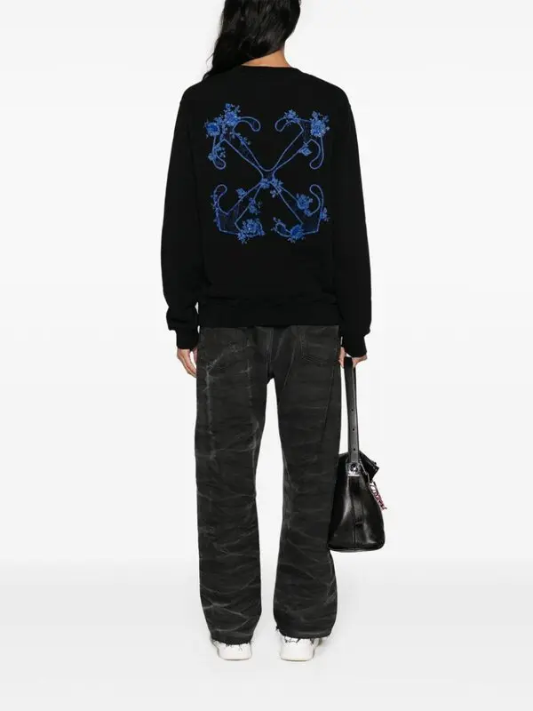 Off-White Arrows Floral-embroidered Sweatshirt - Black