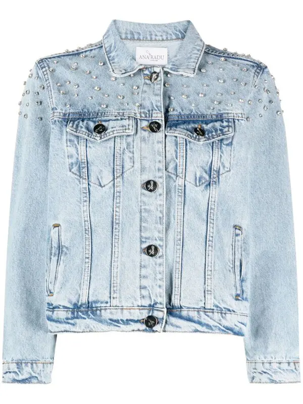 ANA RADU Crystal-embellished Denim Trucker Jacket - Blue