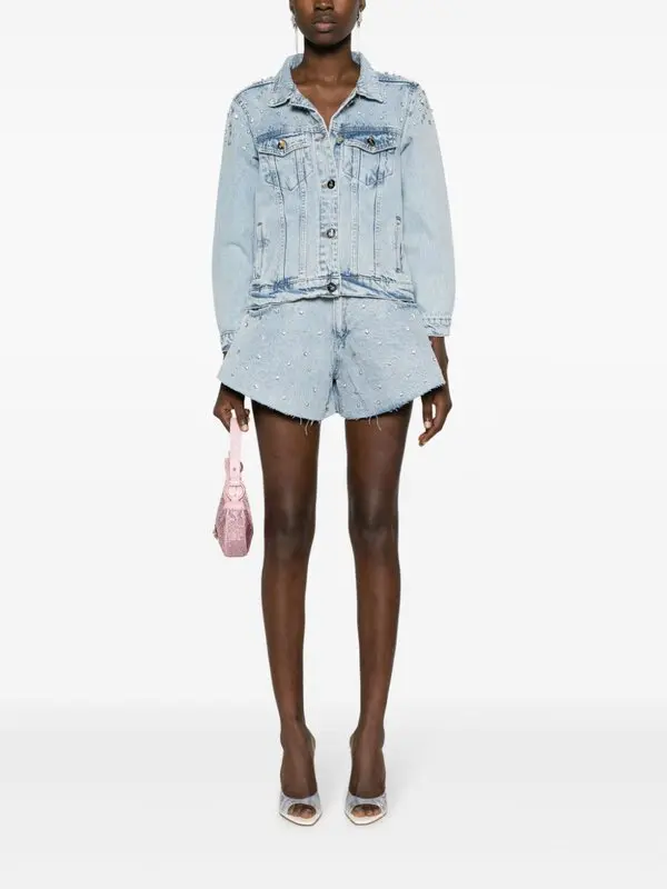 ANA RADU Crystal-embellished Denim Trucker Jacket - Blue