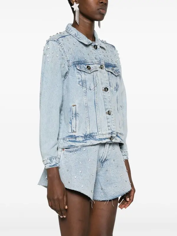 ANA RADU Crystal-embellished Denim Trucker Jacket - Blue