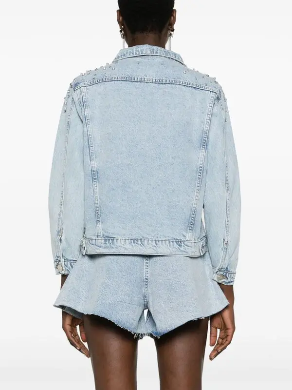 ANA RADU Crystal-embellished Denim Trucker Jacket - Blue