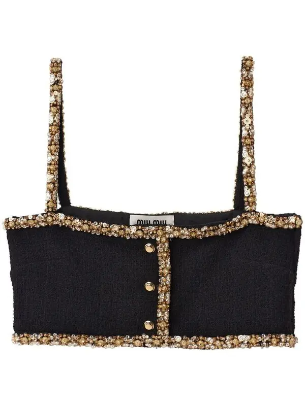 Miu Miu Sequin-embellished Tweed Cropped Top