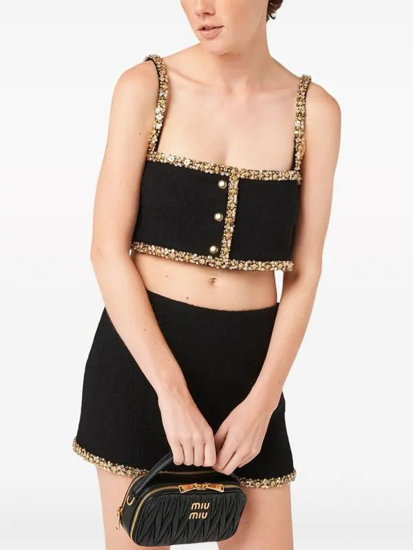 Miu Miu Sequin-embellished Tweed Cropped Top