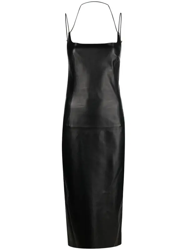 Attico Halterneck Leather Midi Dress