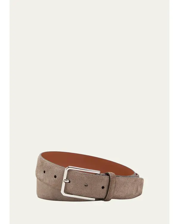Santoni Suede Square-buckle Belt - Brown
