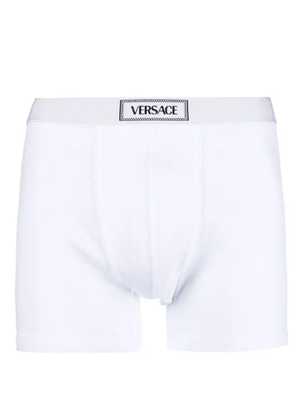Versace 90s Logo Ribbed Long Boxers - White