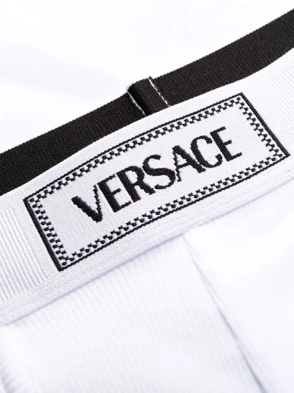 Versace 90s Logo Ribbed Long Boxers - White