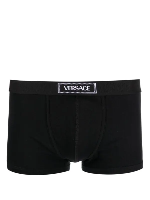 Versace 90s Logo-waistband Cotton Boxer Briefs - Black