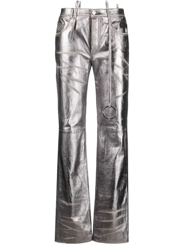 Attico Distressed Straight-leg Leather Trousers